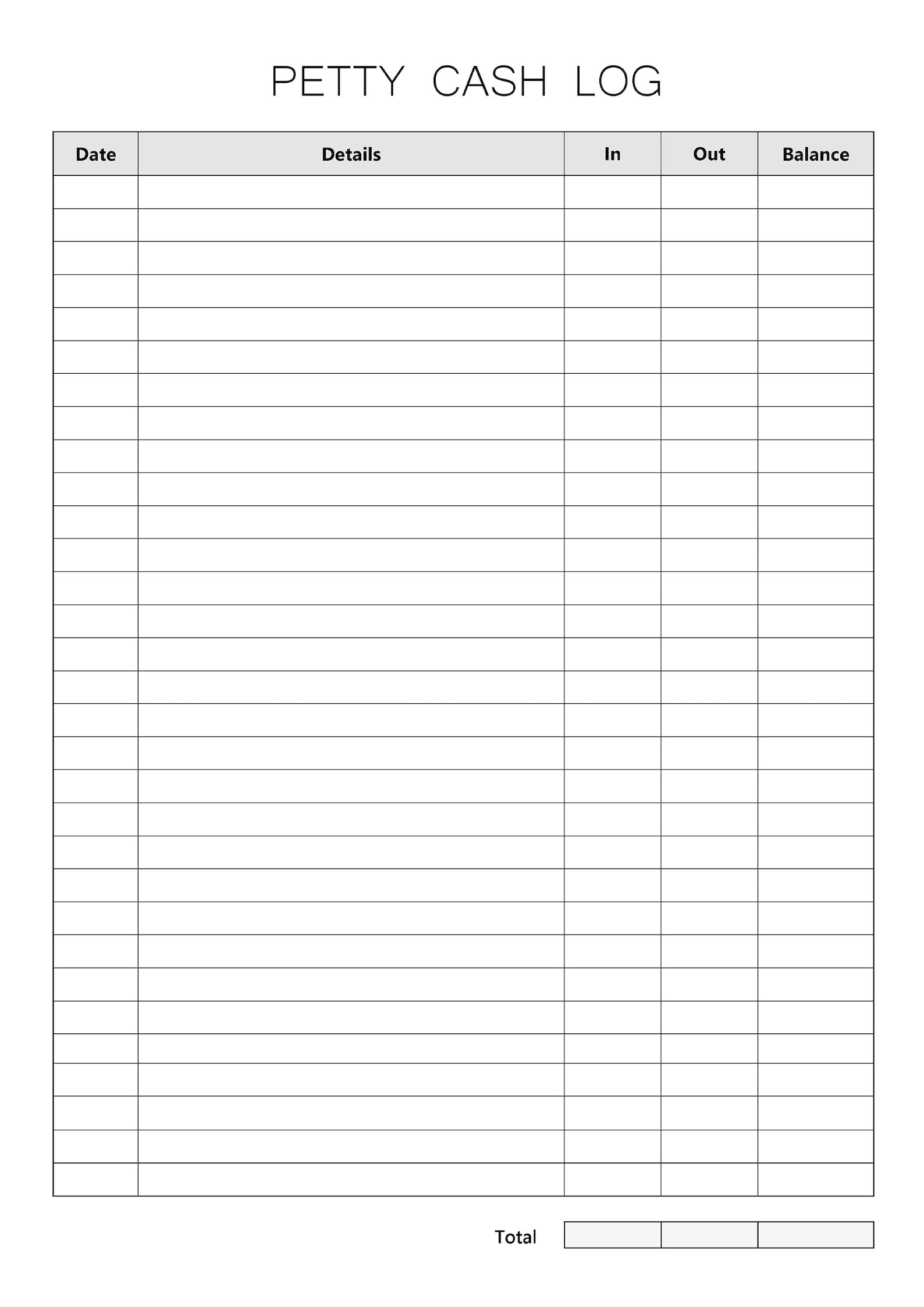 Petty Cash Log Printable Cash Flow Sheet, Simple Petty Cash Template ...