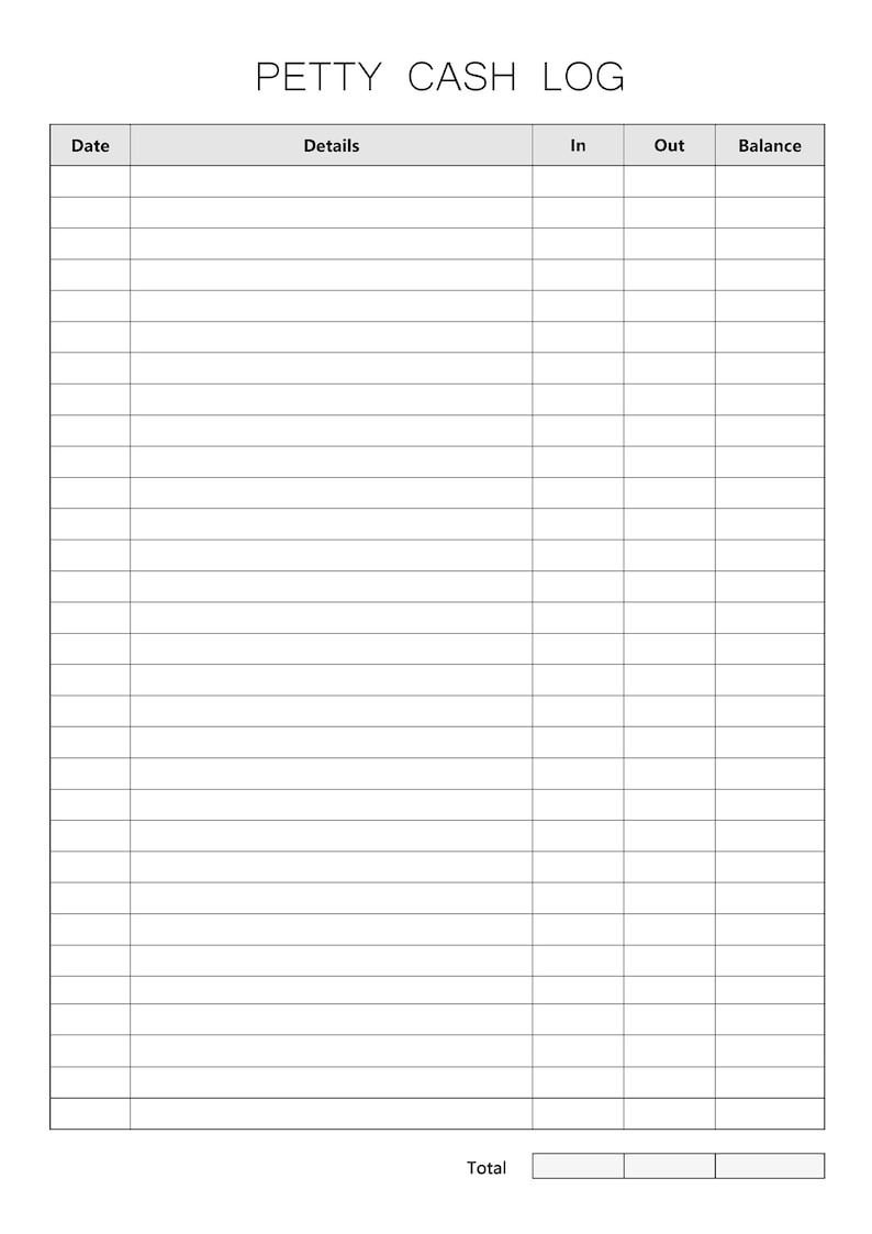 Petty Cash Log Printable Cash Flow Sheet, Simple Petty Cash Template ...