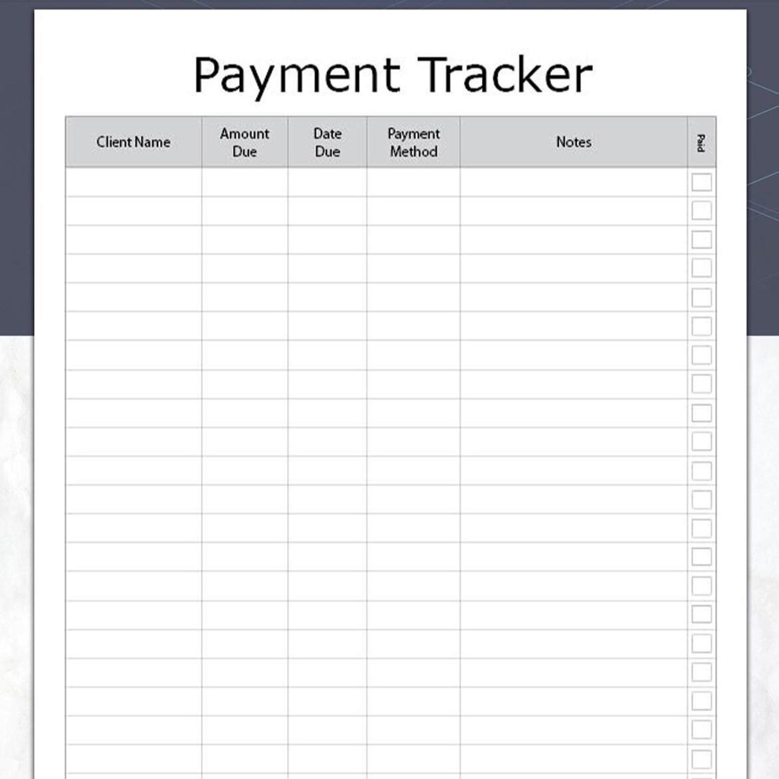 Payment Tracker, Simple Printable Fee Payment Tracker and Client ...