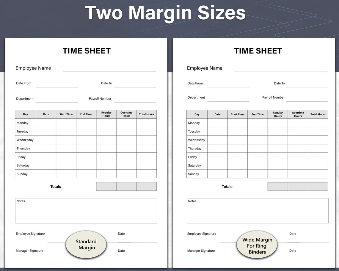 Printable Employee Time Sheet Template, Hours Worked Log and Weekly ...