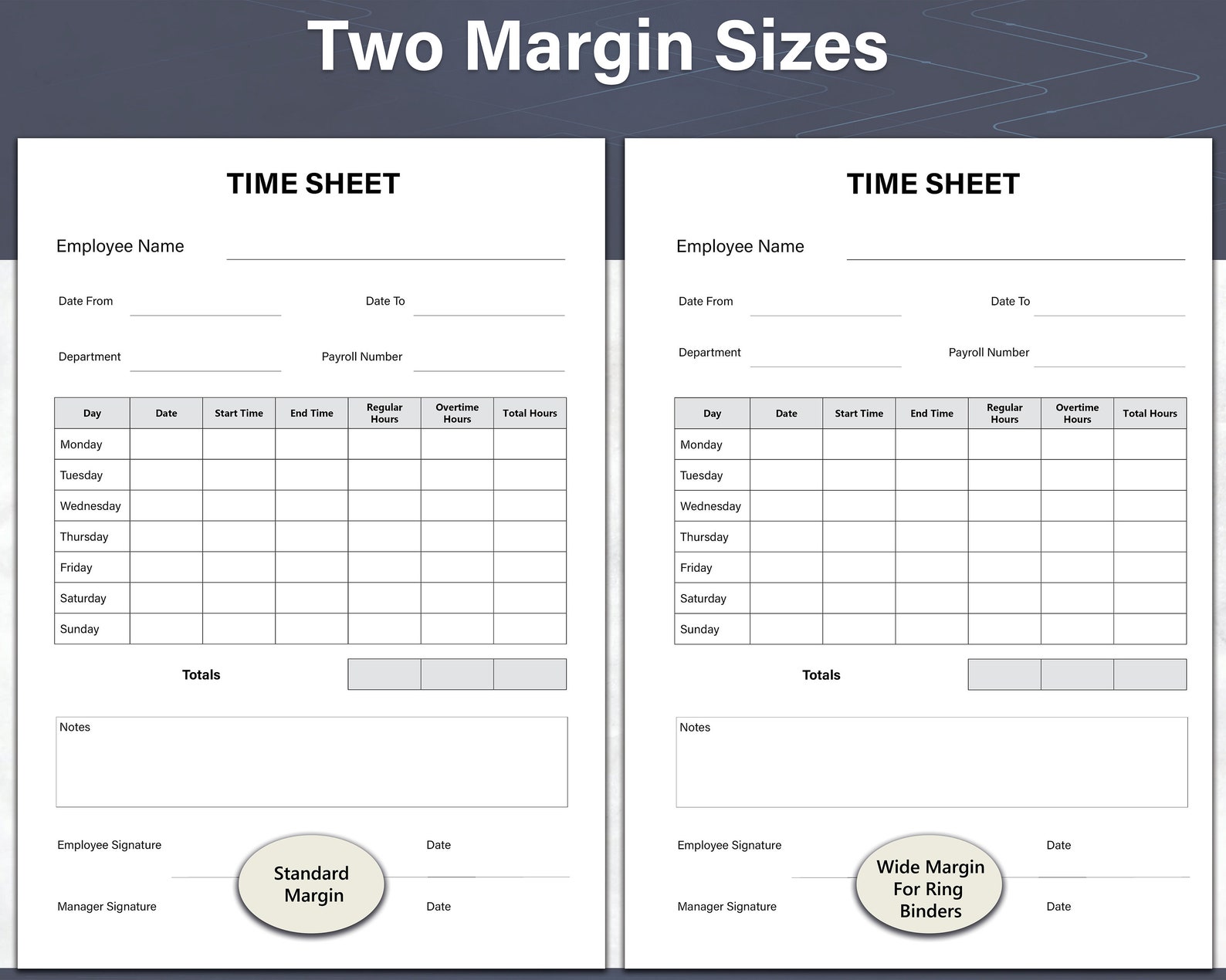 Printable Employee Time Sheet, Hours Worked Log and Weekly Time Tracker ...