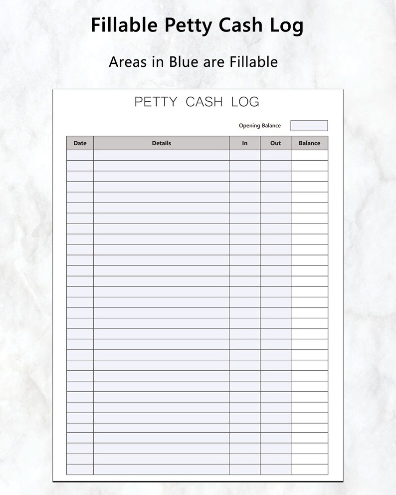 Petty Cash Log Fillable and Printable Cash Flow Sheet Ideal - Etsy UK