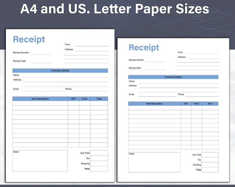 Printable Receipt Template, Customer Order Form, Sales Receipt, Ideal ...