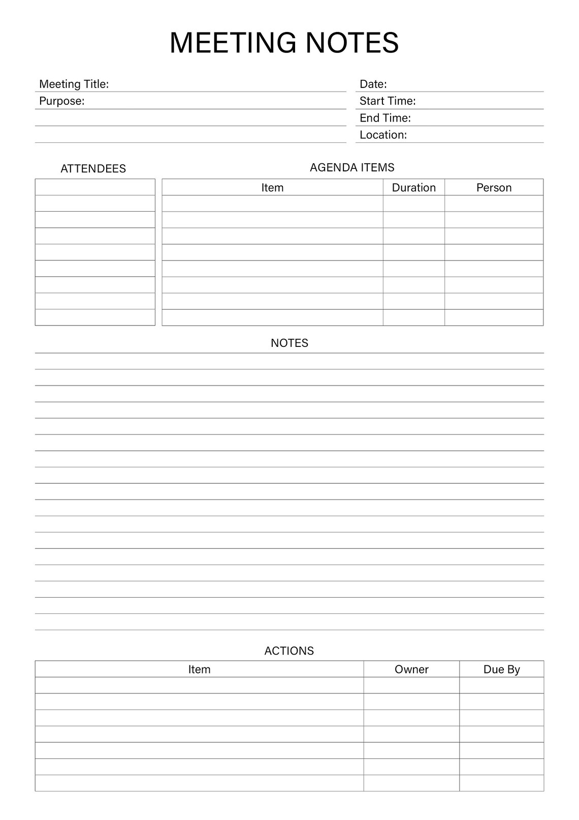 Meeting Notes Template Printable, Simple Meeting Notes Form, Minutes ...