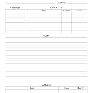 Meeting Notes Template Printable, Simple Meeting Notes Form, Minutes ...
