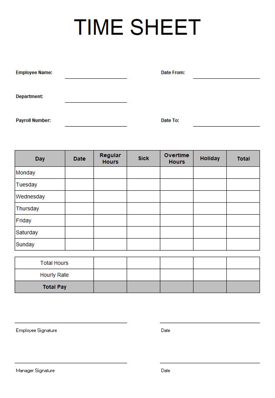 Employee Time Sheet, Printable Weekly Time Tracker, Employee Work Time ...