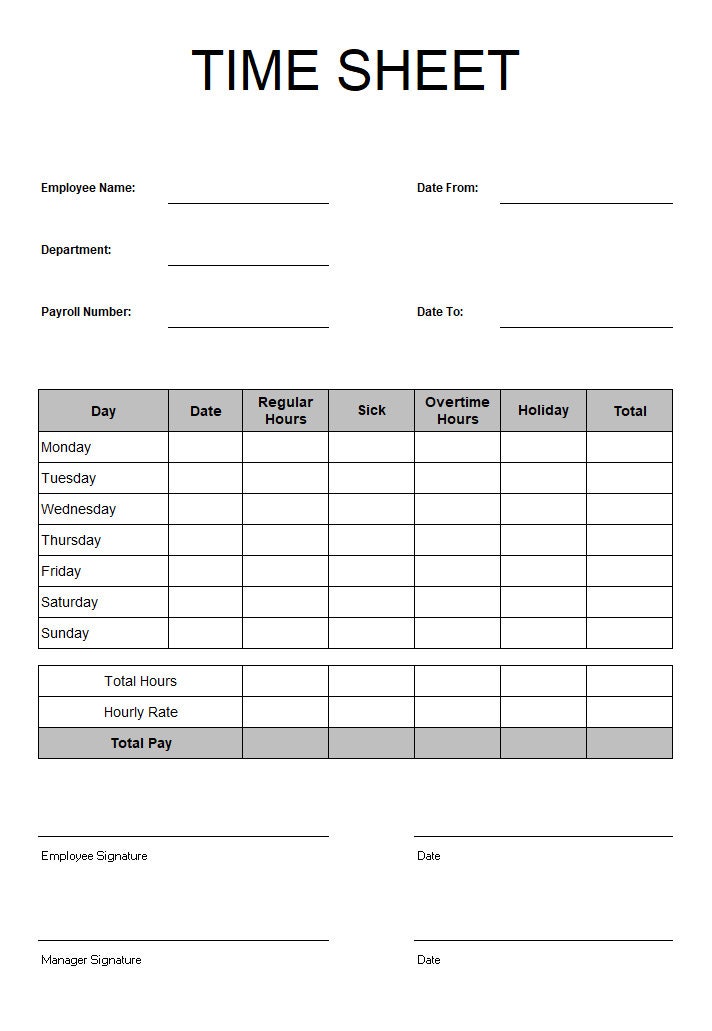 Employee Time Sheet, Printable Weekly Time Tracker, Employee Work Time ...