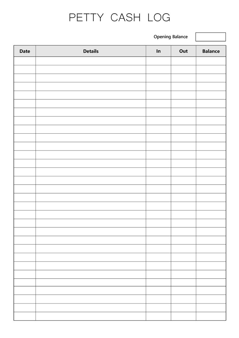 Petty Cash Log, Fillable and Printable Cash Flow Log Sheet, Ideal ...