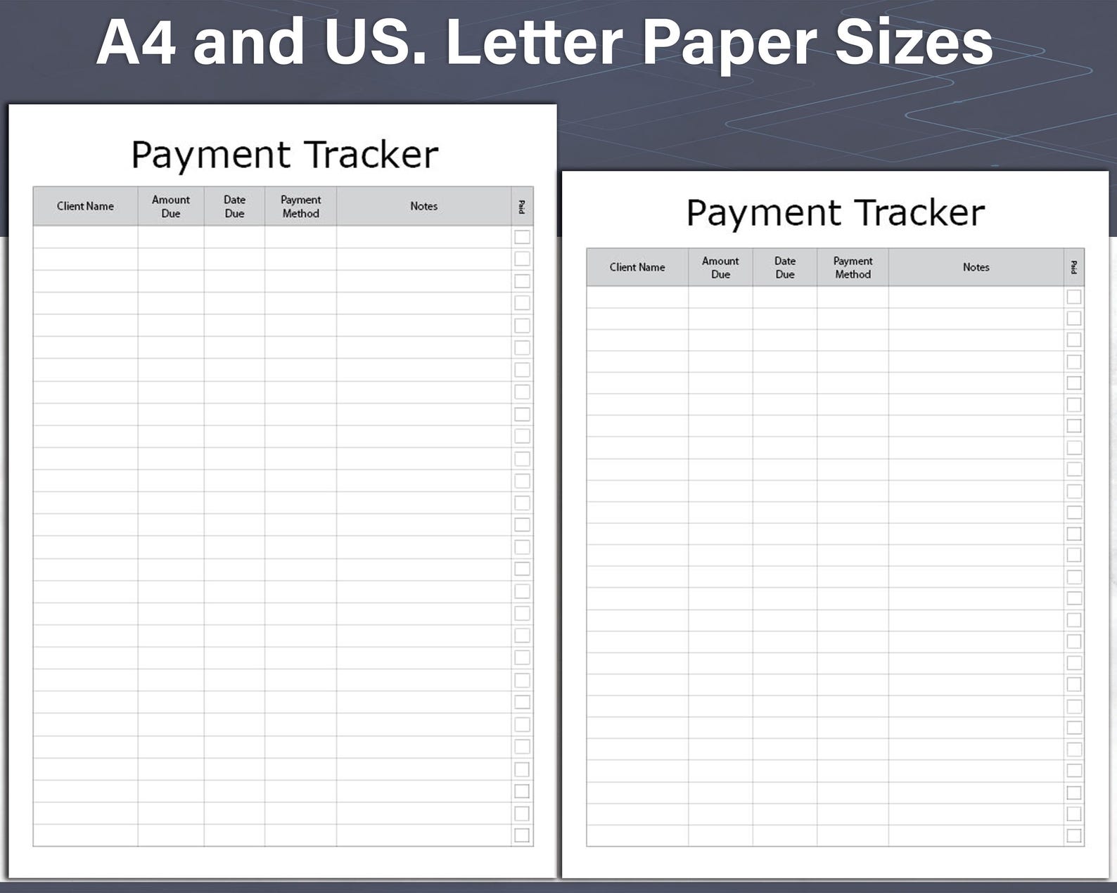 Payment Tracker, Simple Printable Fee Payment Tracker and Client ...
