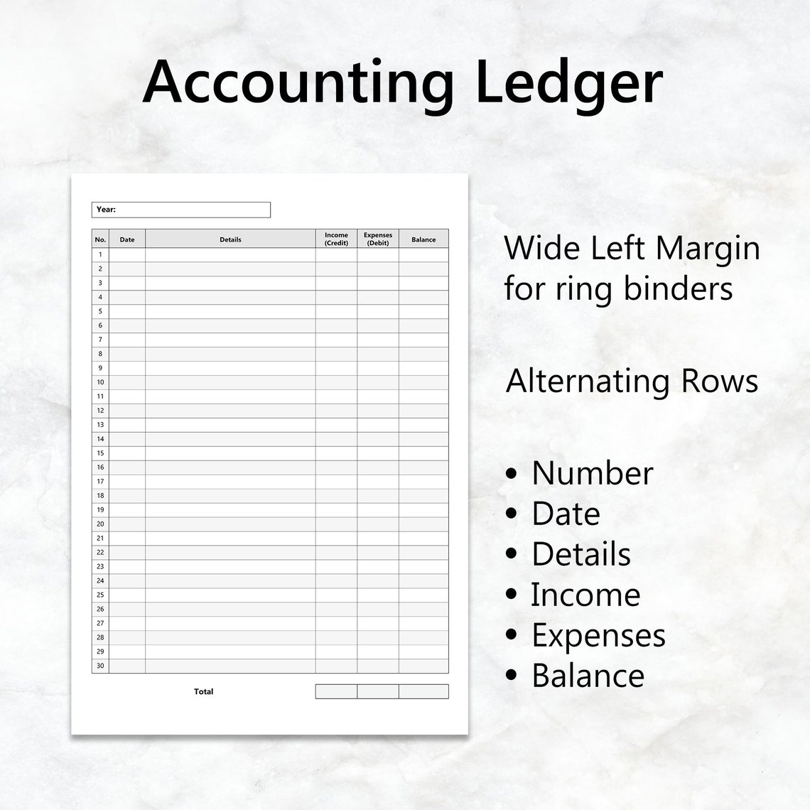 Yearly Accounting Ledger, Printable Ledger Sheet, Money Tracker, Ideal ...