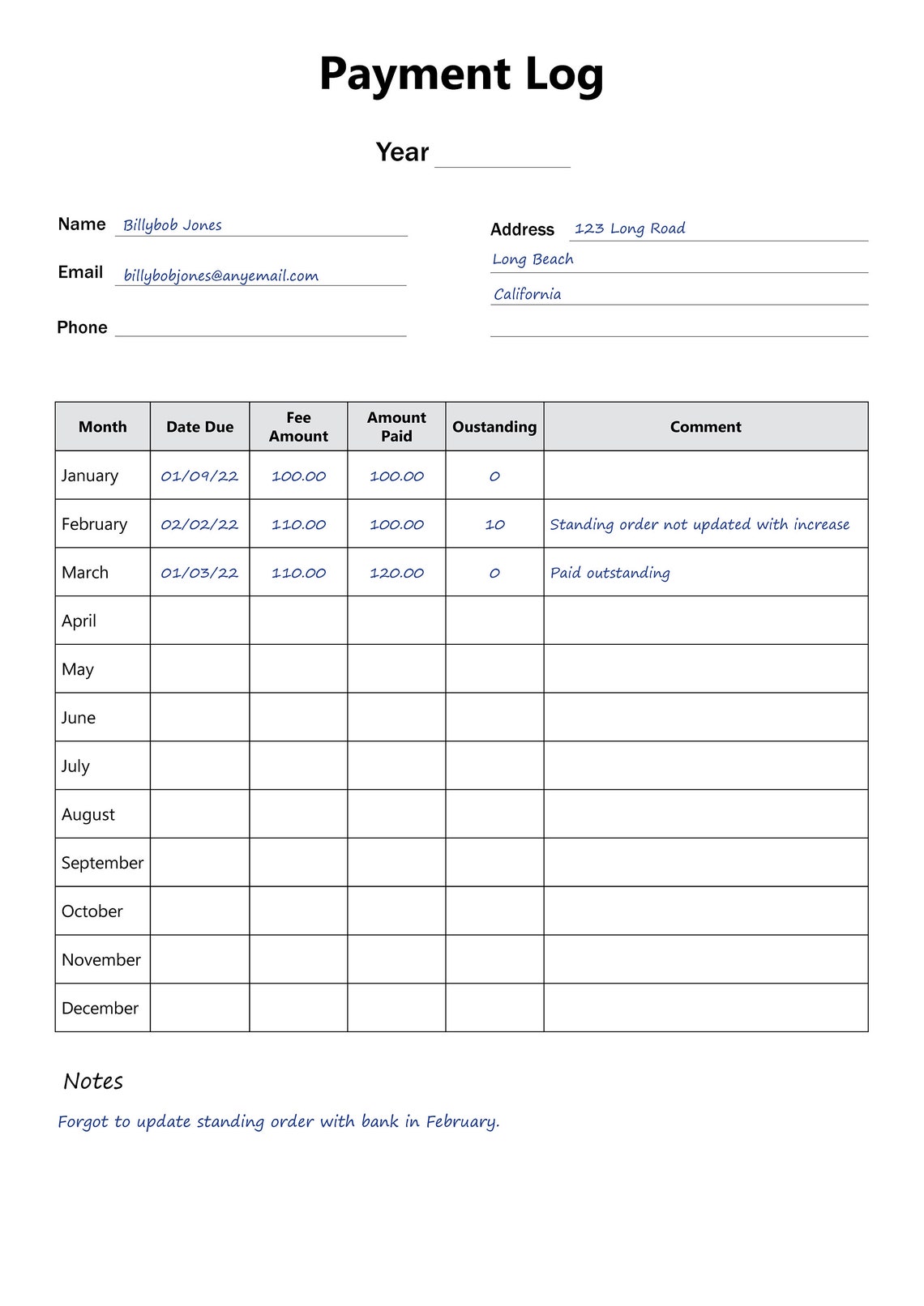 Payment Tracker, Client Payment History and Fee Payment Tracker, Ideal ...