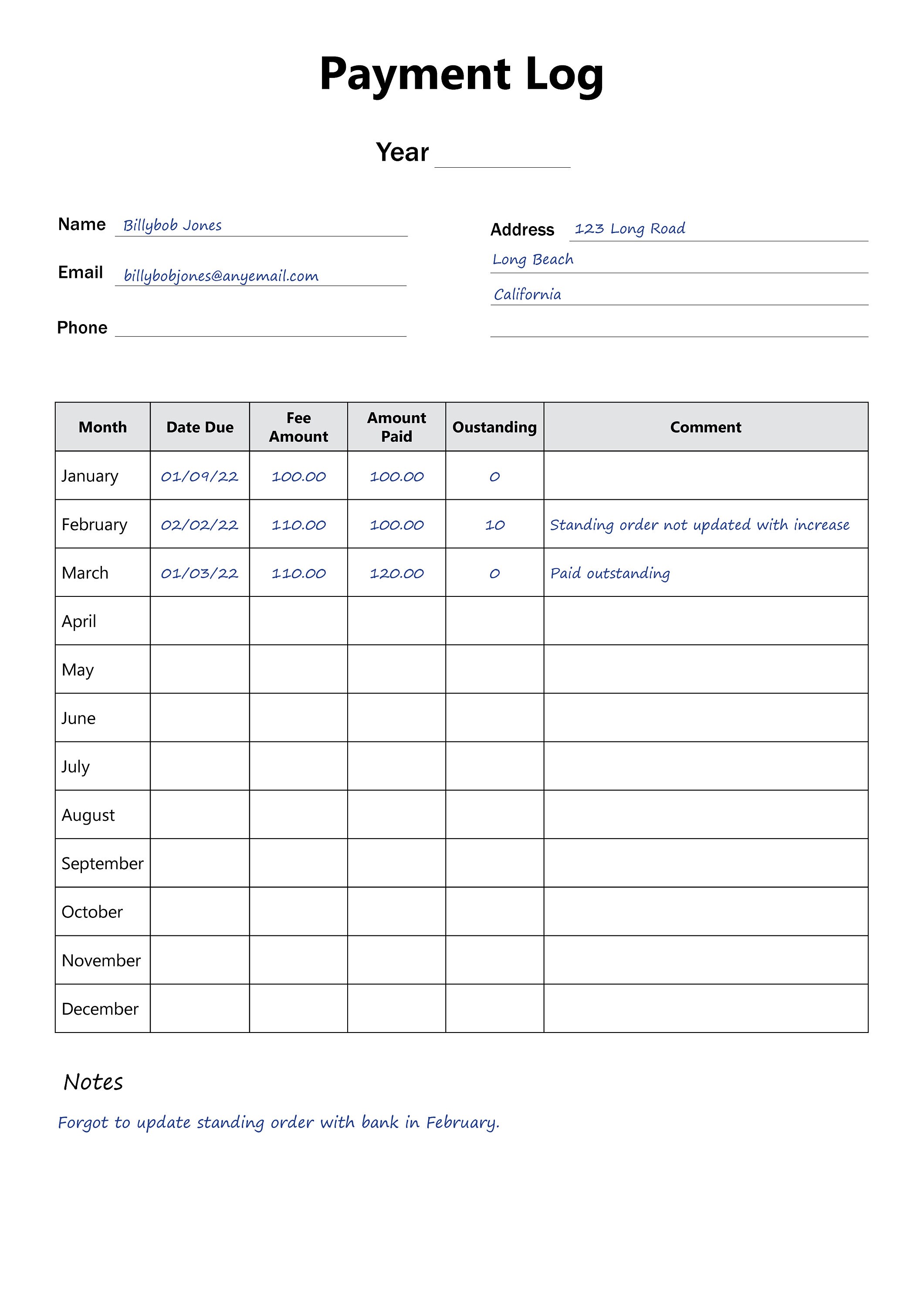 Payment Tracker, Client Payment History and Fee Payment Tracker, Ideal ...