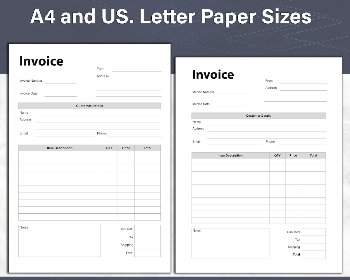 Invoice Template, Printable Customer Order Form, Minimalist Invoice ...