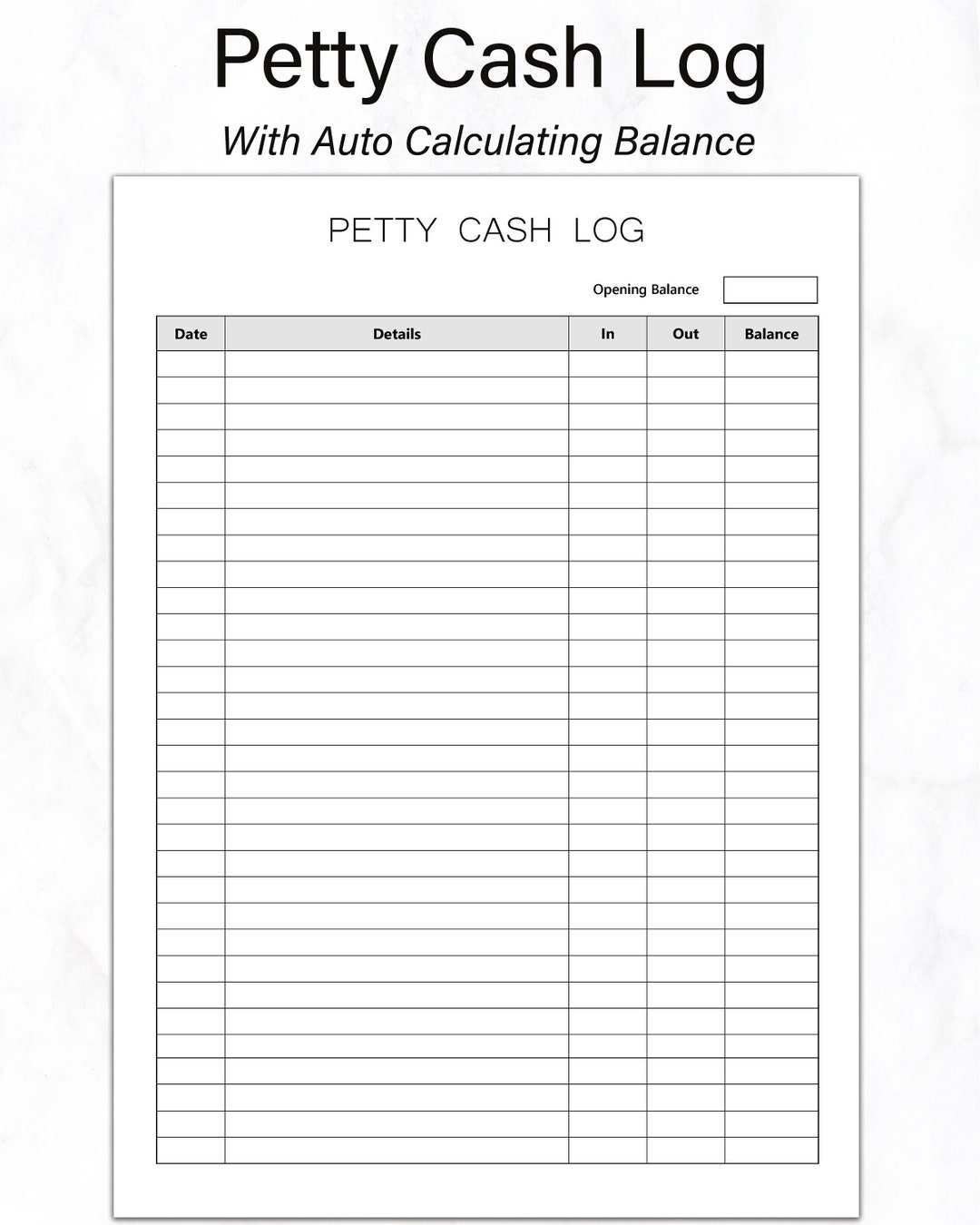 Petty Cash Ledger Fillable and Printable Cash Flow Log Sheet - Etsy