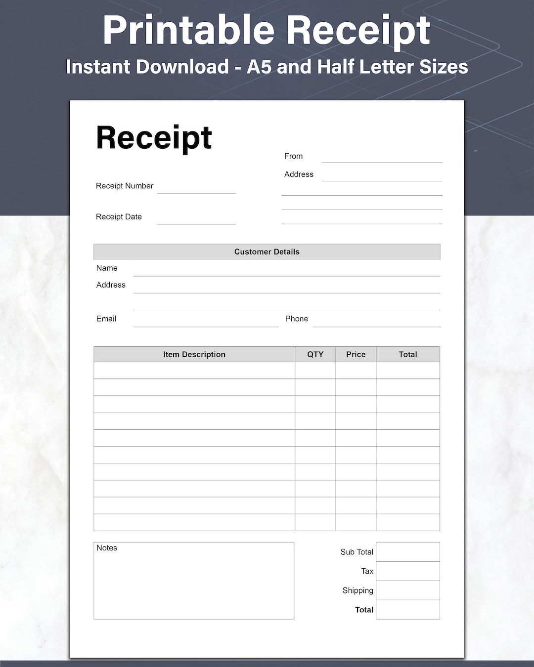 Order Receipt, Printable Customer Order Receipt Form, Sales Receipt ...
