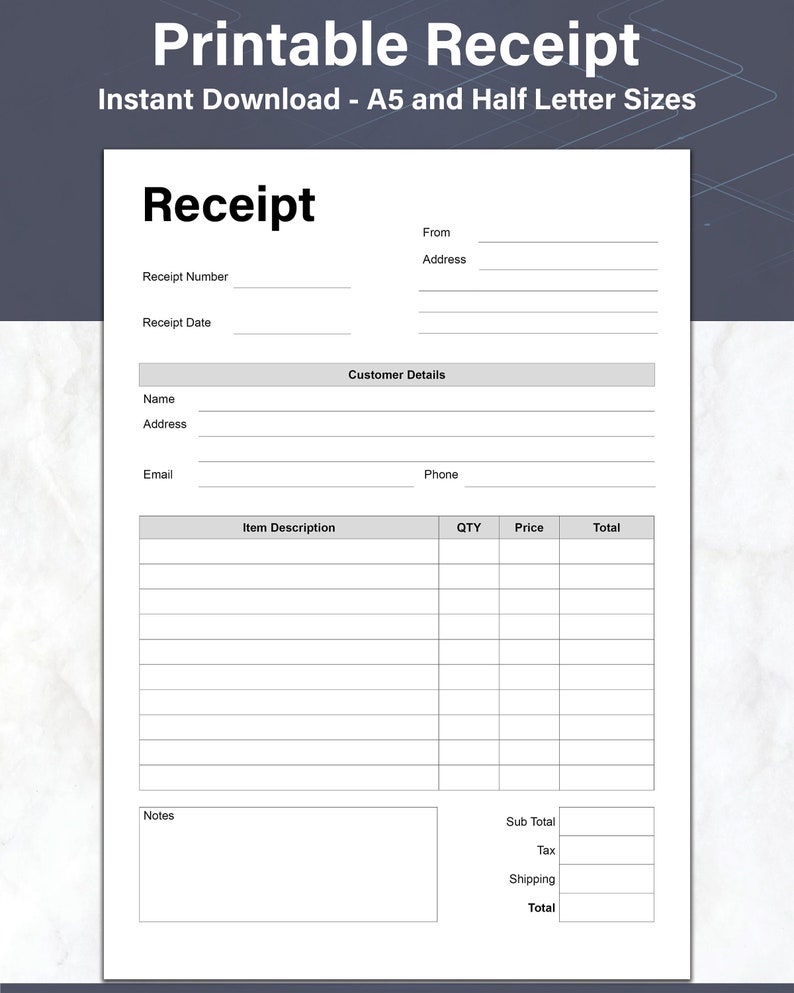Order Receipt, Printable Customer Order Receipt Form, Sales Receipt ...