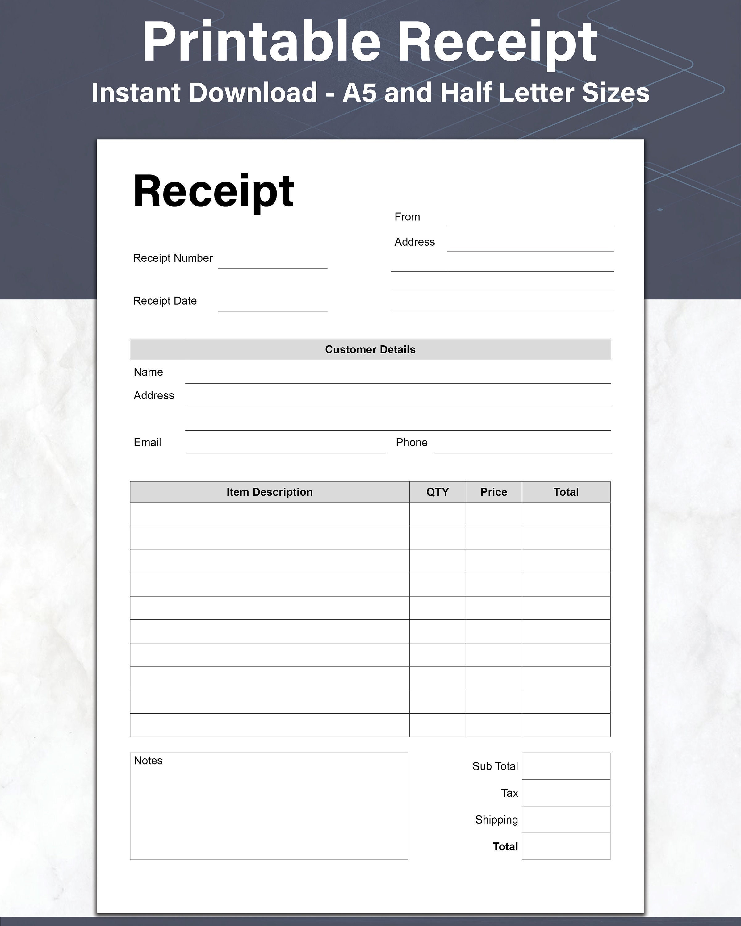 Order Receipt, Printable Customer Order Receipt Form, Sales Receipt ...