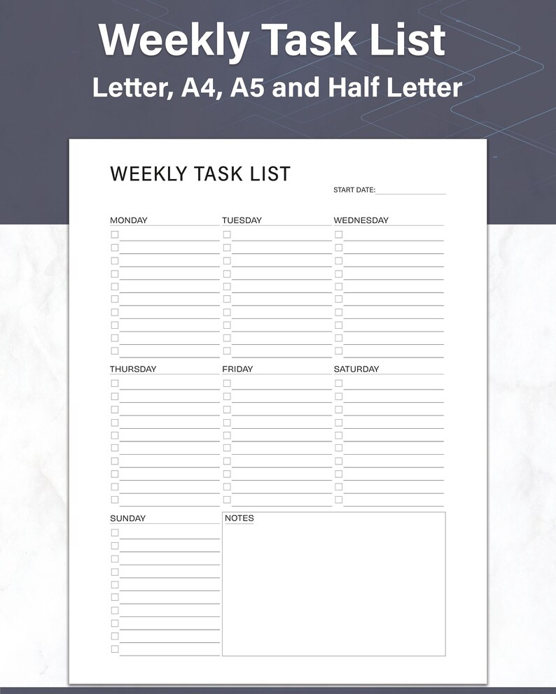 Task List Printable to Do Planner Undated Weekly Task and - Etsy