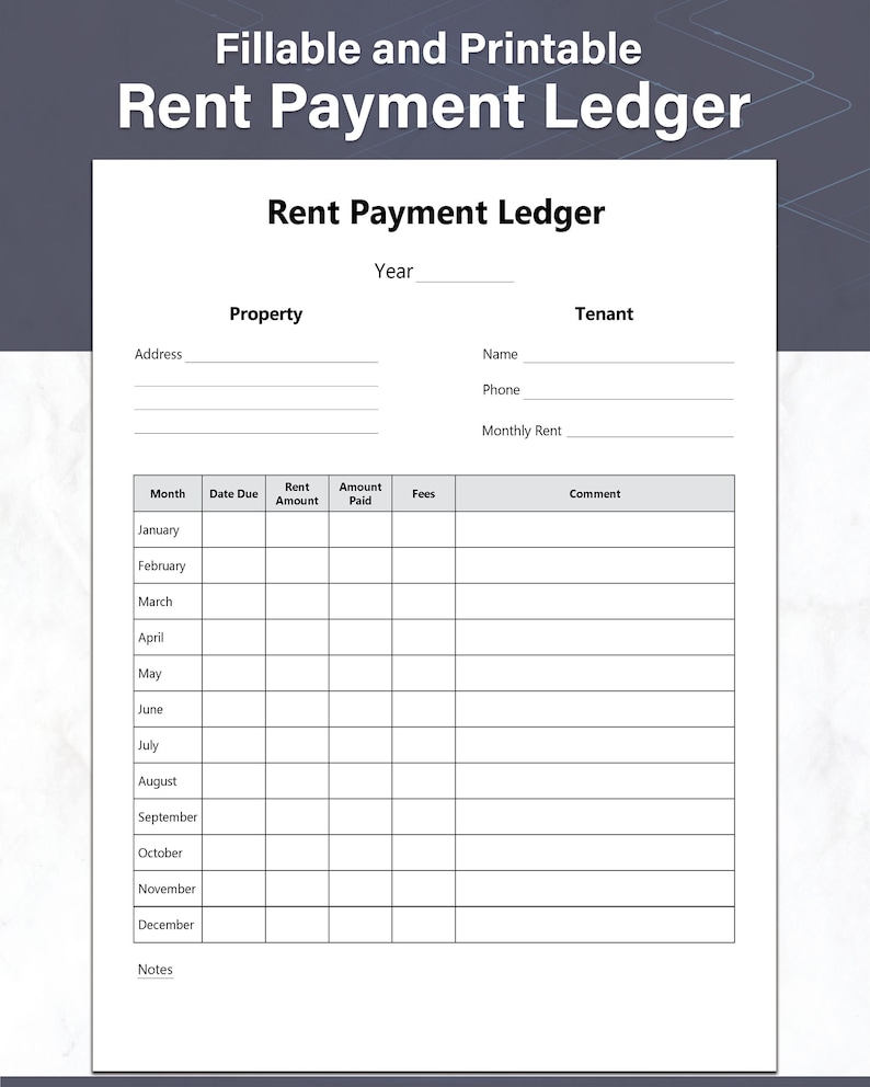 Rent Payment Ledger, Tenant Payment Log, Fillable and Printable Payment ...