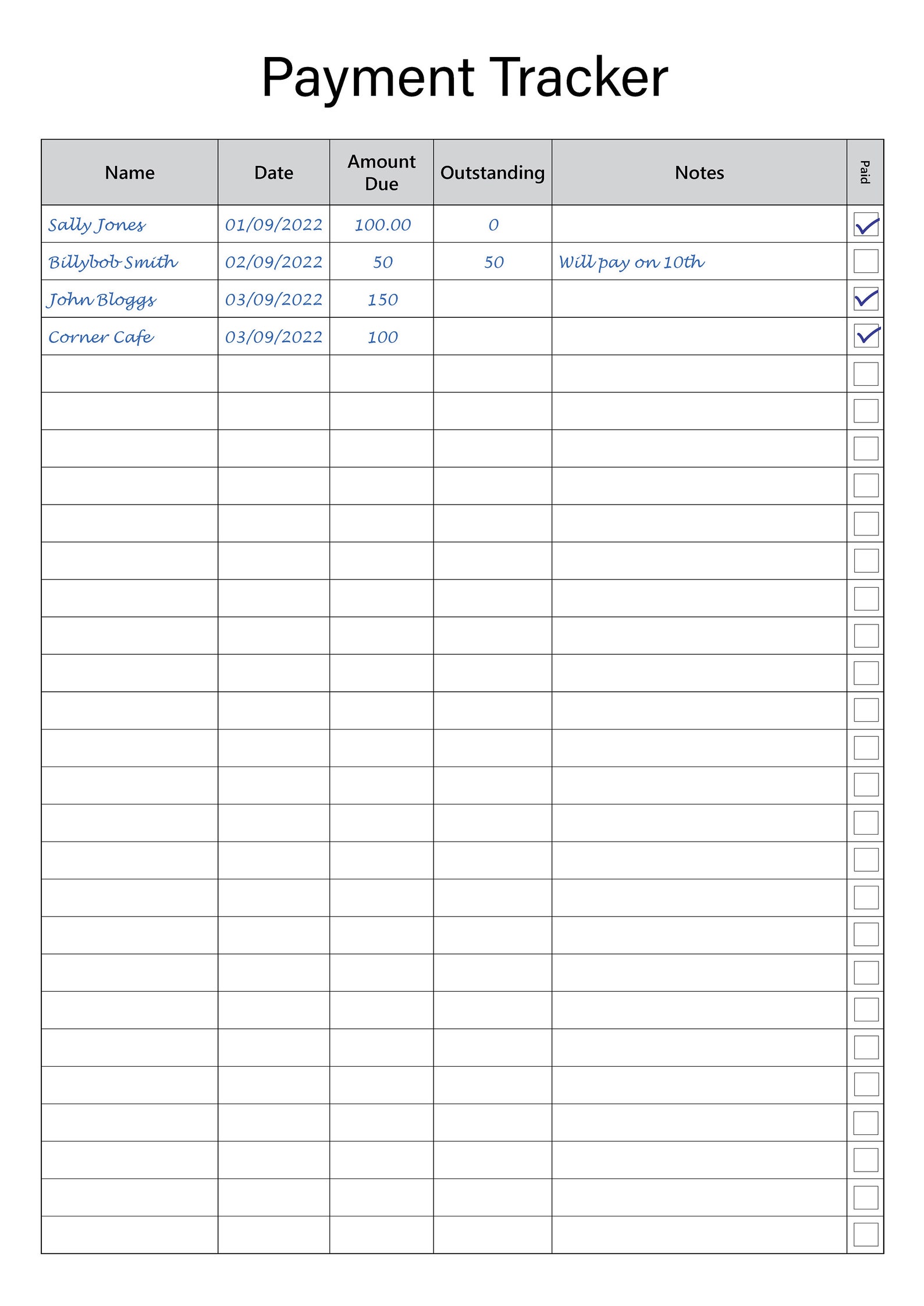 Payment Tracker and Client Payment History Log, Simple Fee Payment ...