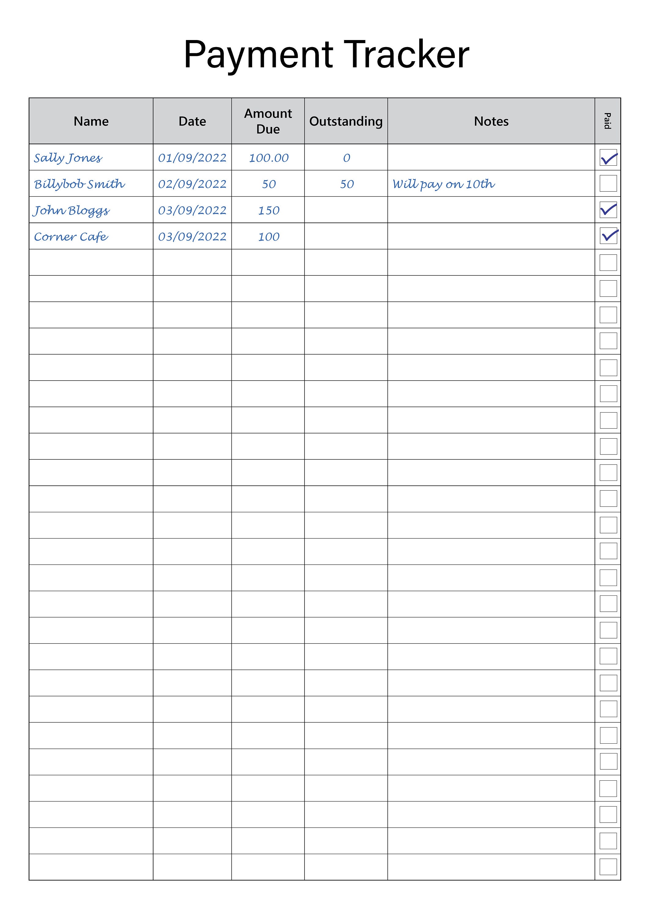 Payment Tracker and Client Payment History Log, Simple Fee Payment ...