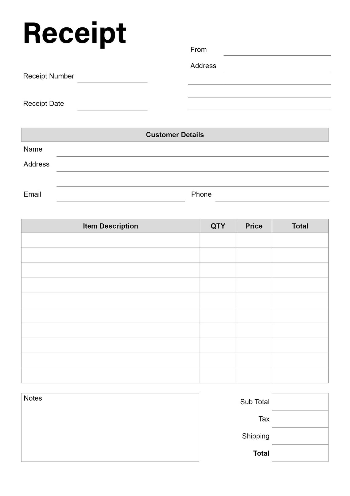 Receipt Template Printable Customer Order Receipt, Small Business Sales ...