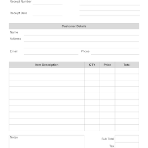 Receipt Template Printable Customer Order Receipt, Small Business Sales ...