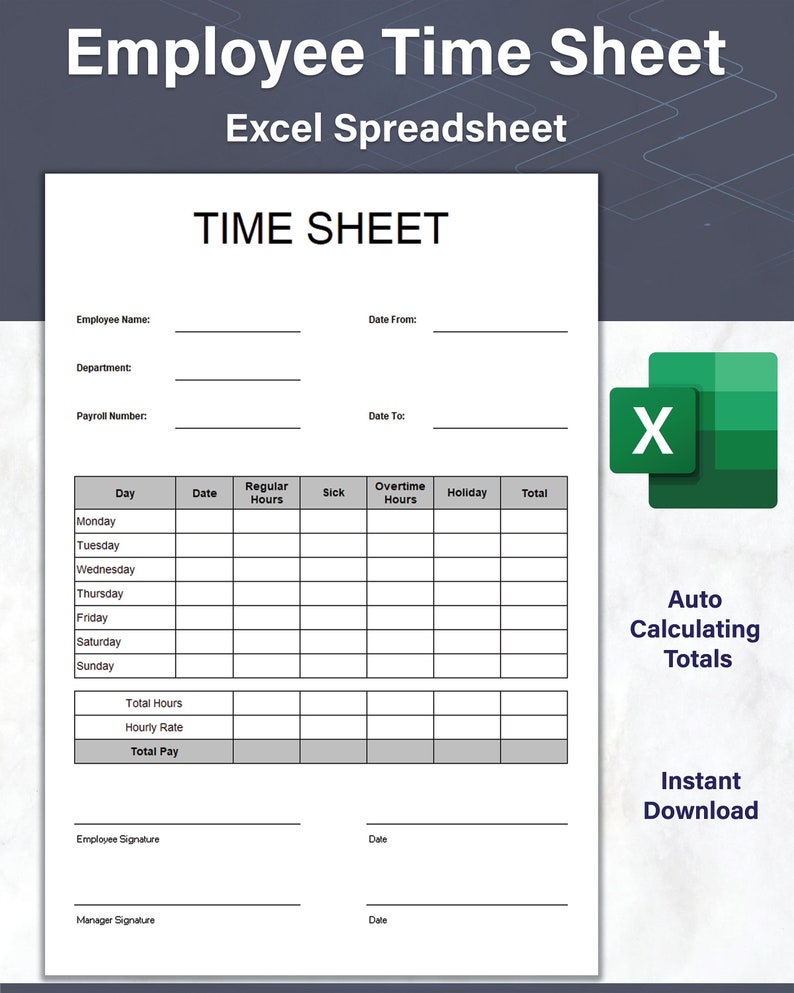 Employee Time Sheet, Printable Weekly Time Tracker, Employee Work Time Record, Ideal for Small ...