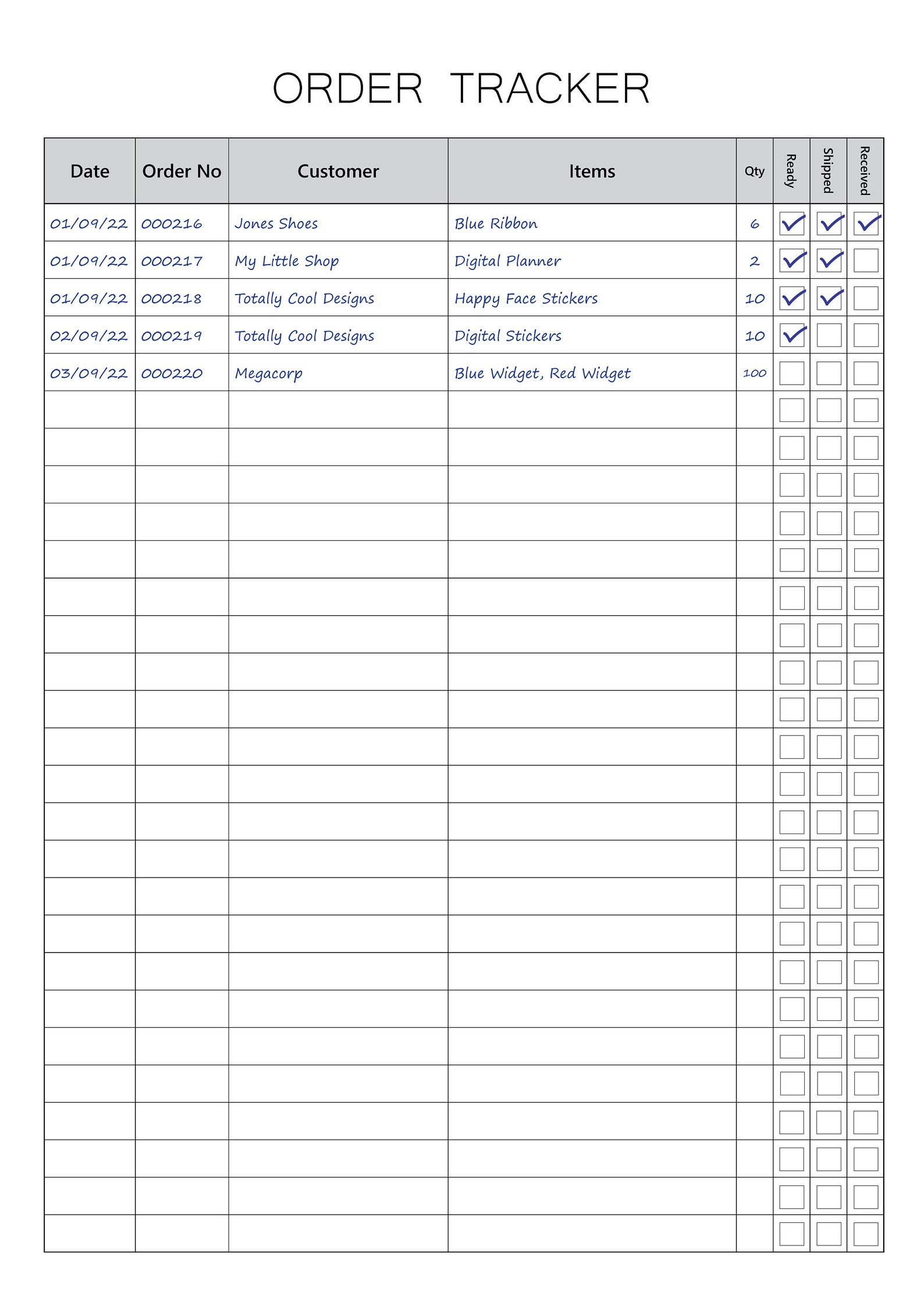 Order Tracker Printable Customer Order Log and Sales Tracker, Ideal for ...