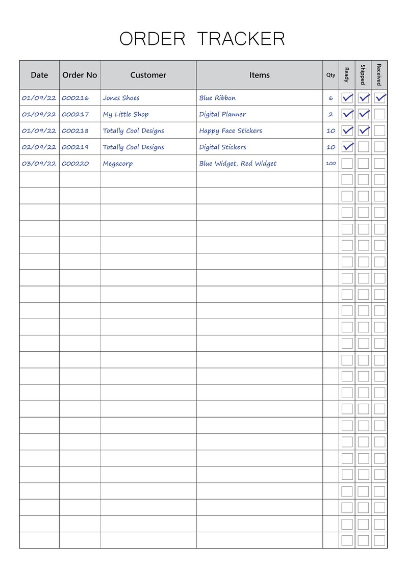 Order Tracker Printable Customer Order Log and Sales Tracker, Ideal for ...