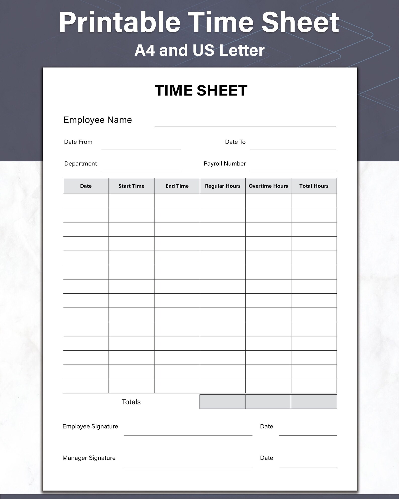 Printable Work Time Tracker and Work Time Sheet, Daily Hours Tracker ...