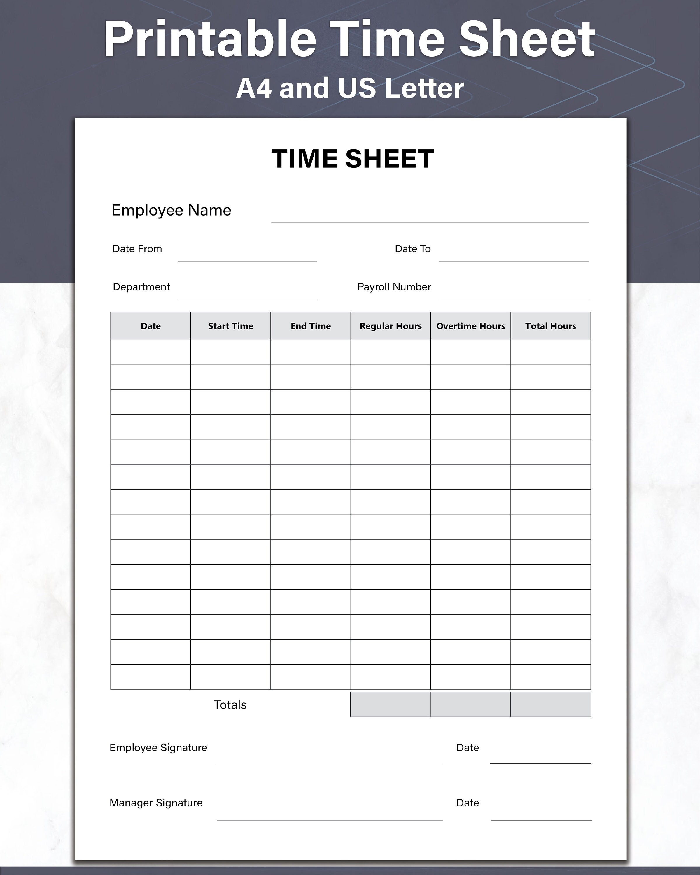 Printable Time Sheet and Work Time Tracker, Daily Work Hours Log, Ideal ...