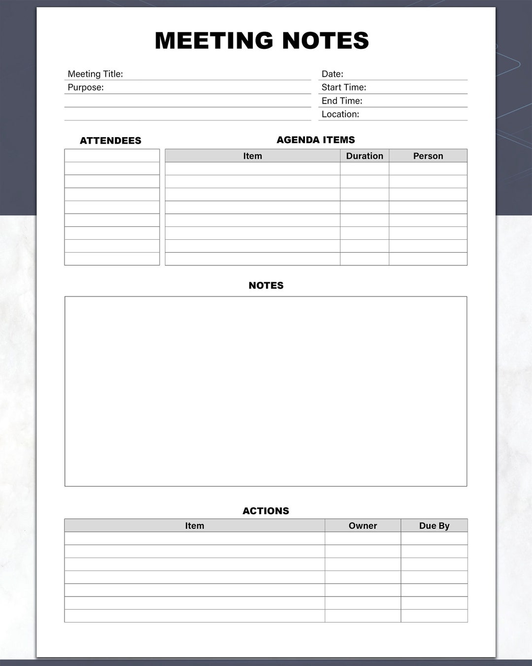 Meeting Notes Template, Agenda Planner, Customizable Client Meeting ...
