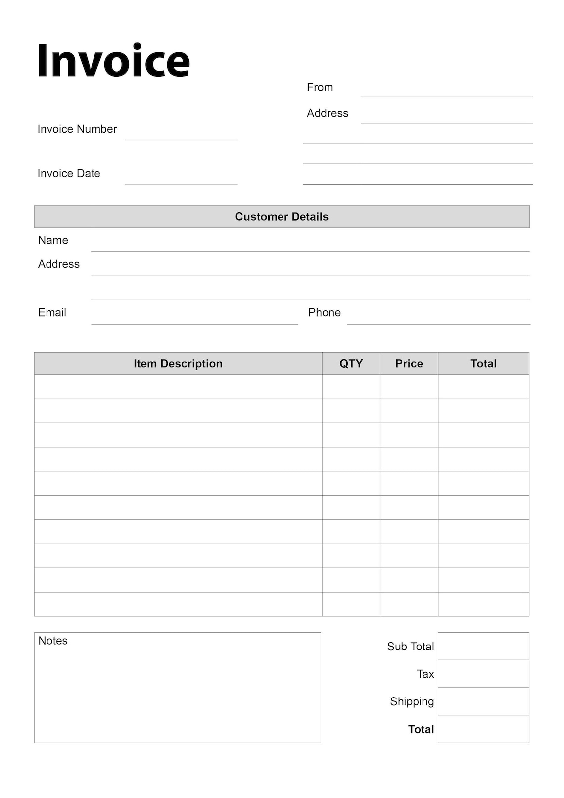 Invoice Template, Minimalist Business Invoice, Customer Order Form ...