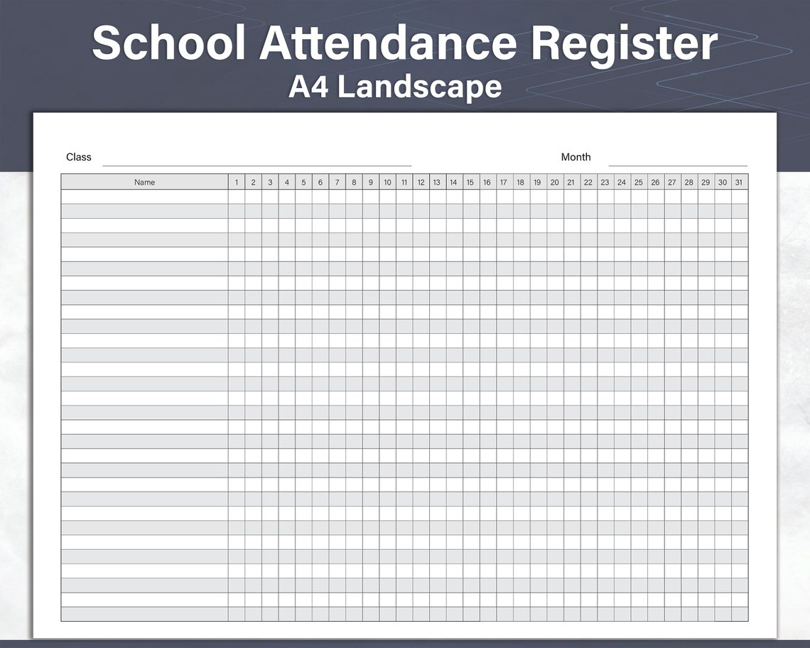 School Attendance Record Sheet, Class Attendance Register, Monthly ...