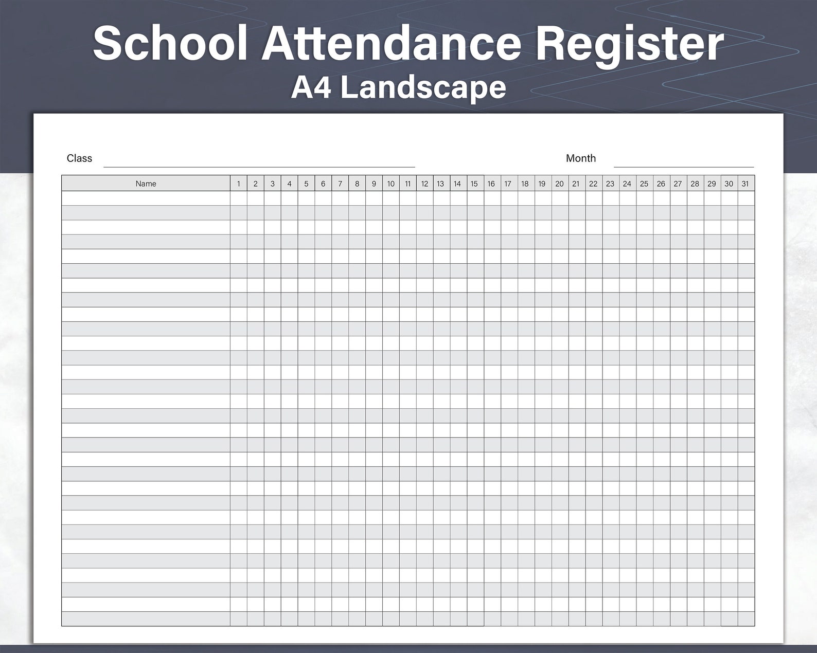 School Attendance Record Sheet, Class Attendance Register, Monthly ...