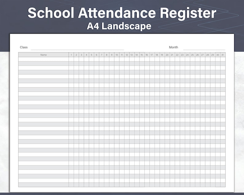 School Attendance Record Sheet, Class Attendance Register, Monthly ...