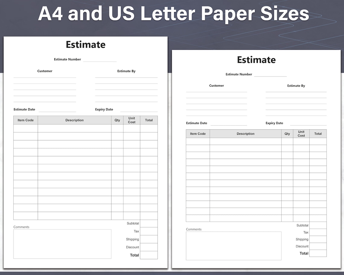 Estimate and Quote Template, Simple Estimate Form, Printable Quote and ...