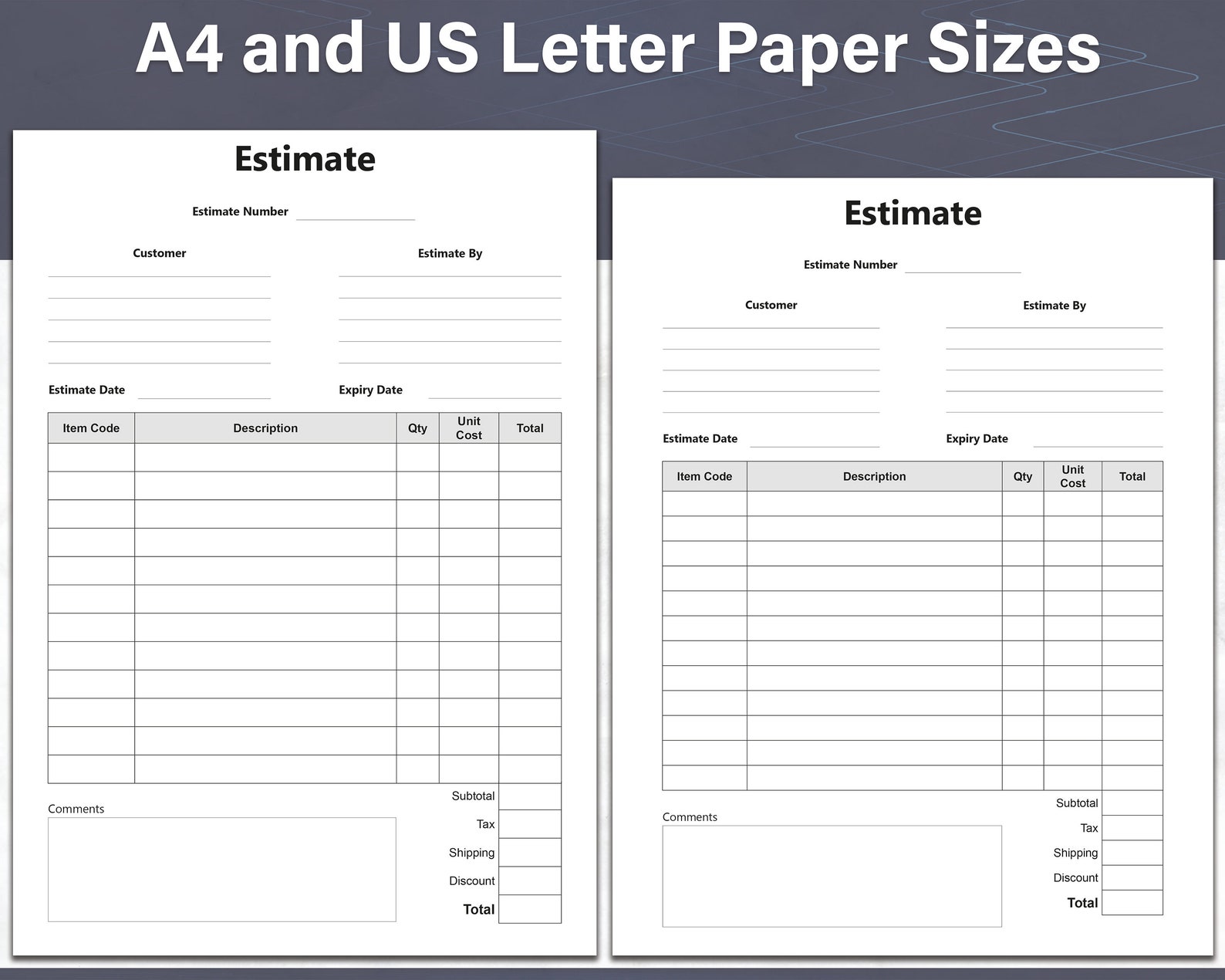 Estimate and Quote Template, Simple Estimate Form, Printable Quote and ...