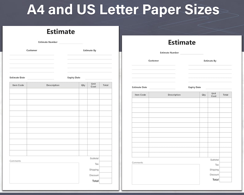 Estimate and Quote Template, Simple Estimate Form, Printable Quote and ...