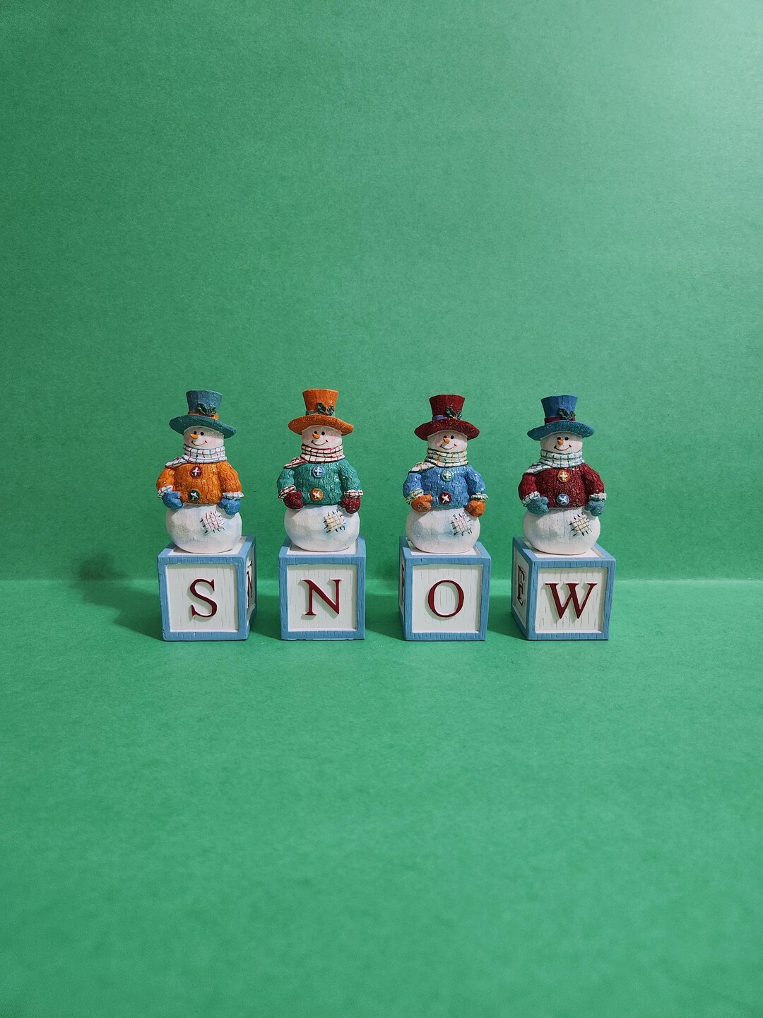 Avon Christmas Snowy Joe Snowman Figurines That Sit on Blocks, 2003 ...