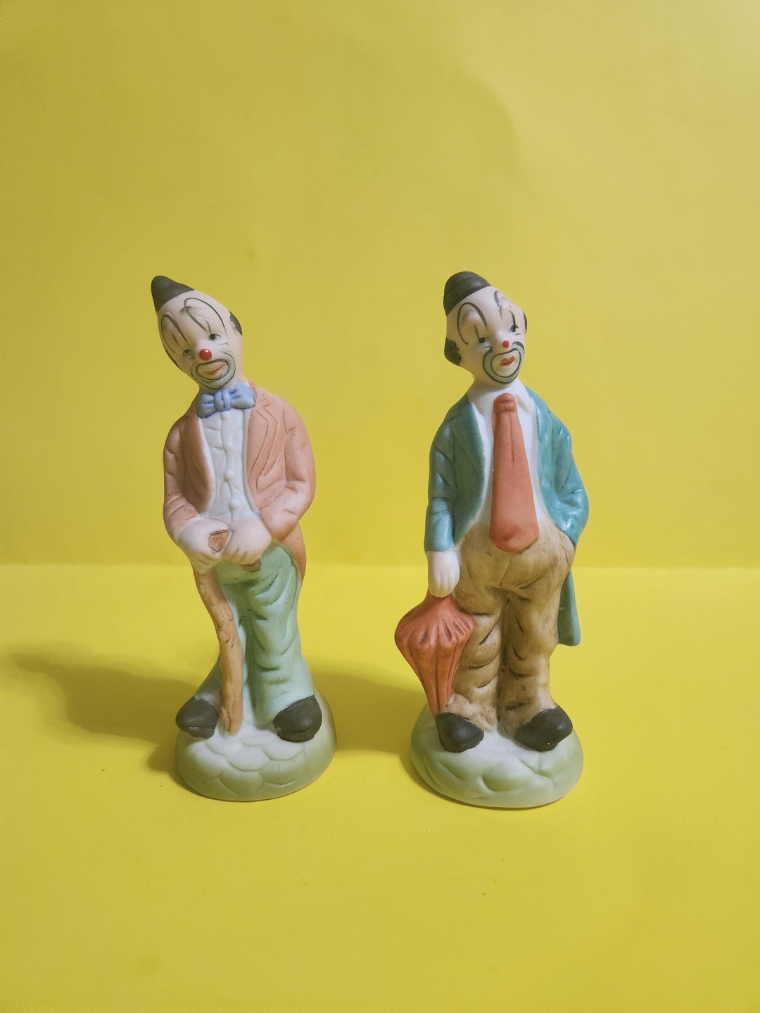 Set of 2 Ceramic/porcelain Clown Figurines, One Holding an Umbrella and ...