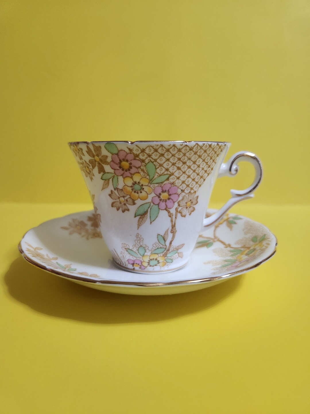 Wellington China Bone China Teacup and Saucer Set Featuring a Pastel ...