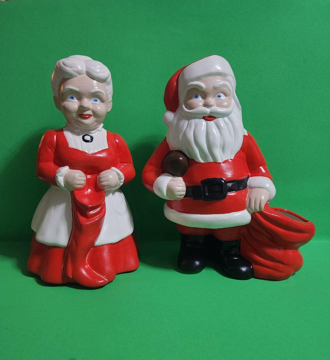 Hand Painted Ceramic Mr. & Mrs. Clause Figurines, Artist Initialed and ...