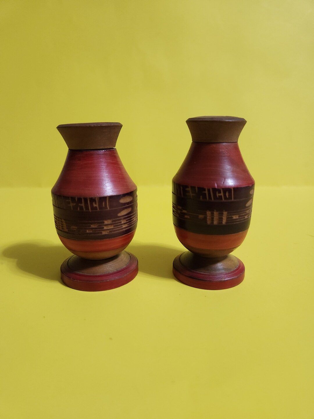 Set of Wooden Mexico Salt and Pepper Shakers With Carved Designs, Made ...