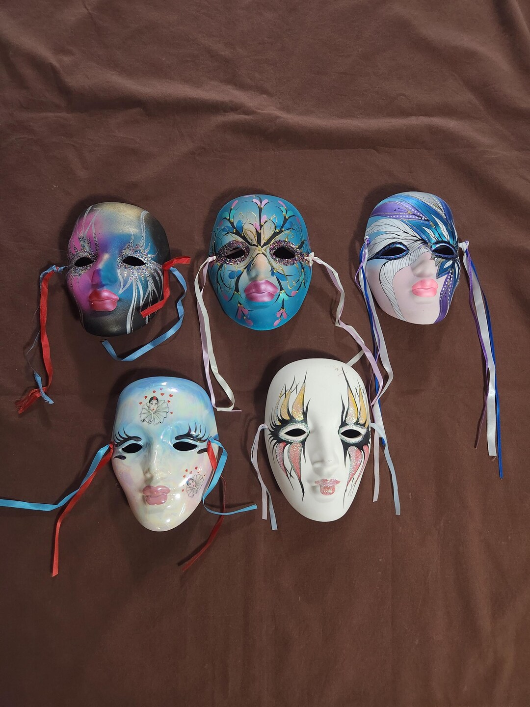 Group of 5 Hand Painted Ceramic/porcelain Harlequin/jester Mardi Gras ...