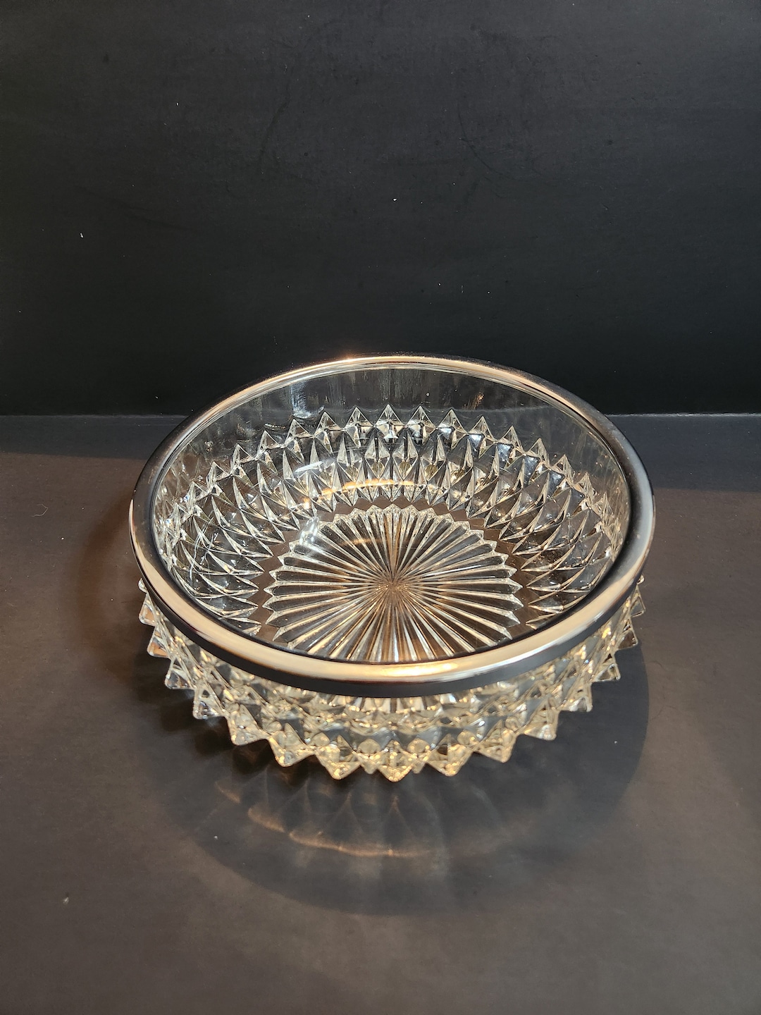 Gorham Althea Cut Glass Bowl With a Raised Diamond Pattern and Silver ...