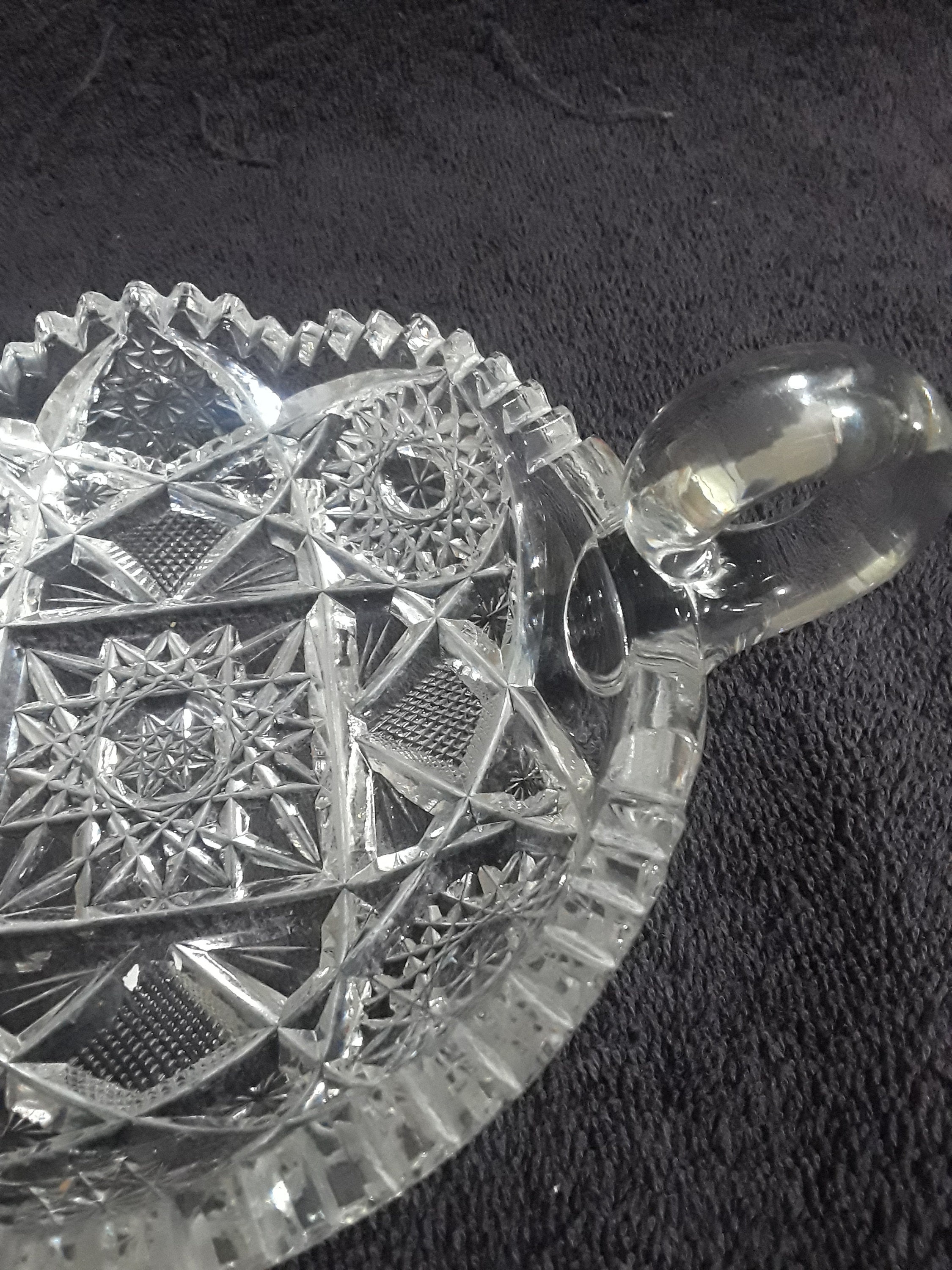 Vintage Cut Lead Glass Crystal Dish With Handle Featuring Hobstar ...