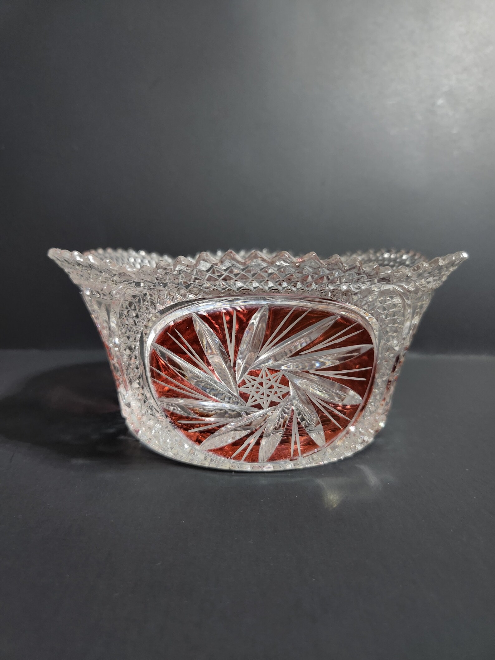 Clear Lead Glass Crystal Bowl With Ruby Red Flash Glass - Etsy