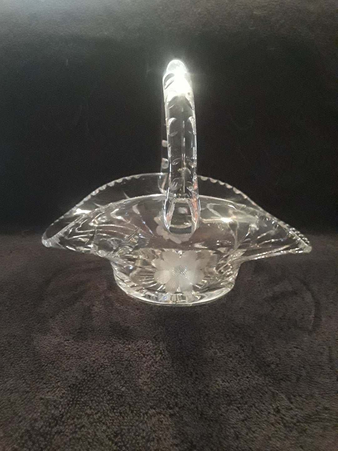 Clear Glass Basket With Frosted Flower Design and Carved Leaves ...